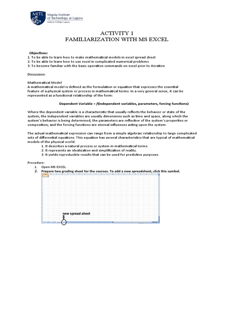 2019 Activity 1-Familiarization With MS EXCEL | PDF | Variable (Mathematics) | Mathematics
