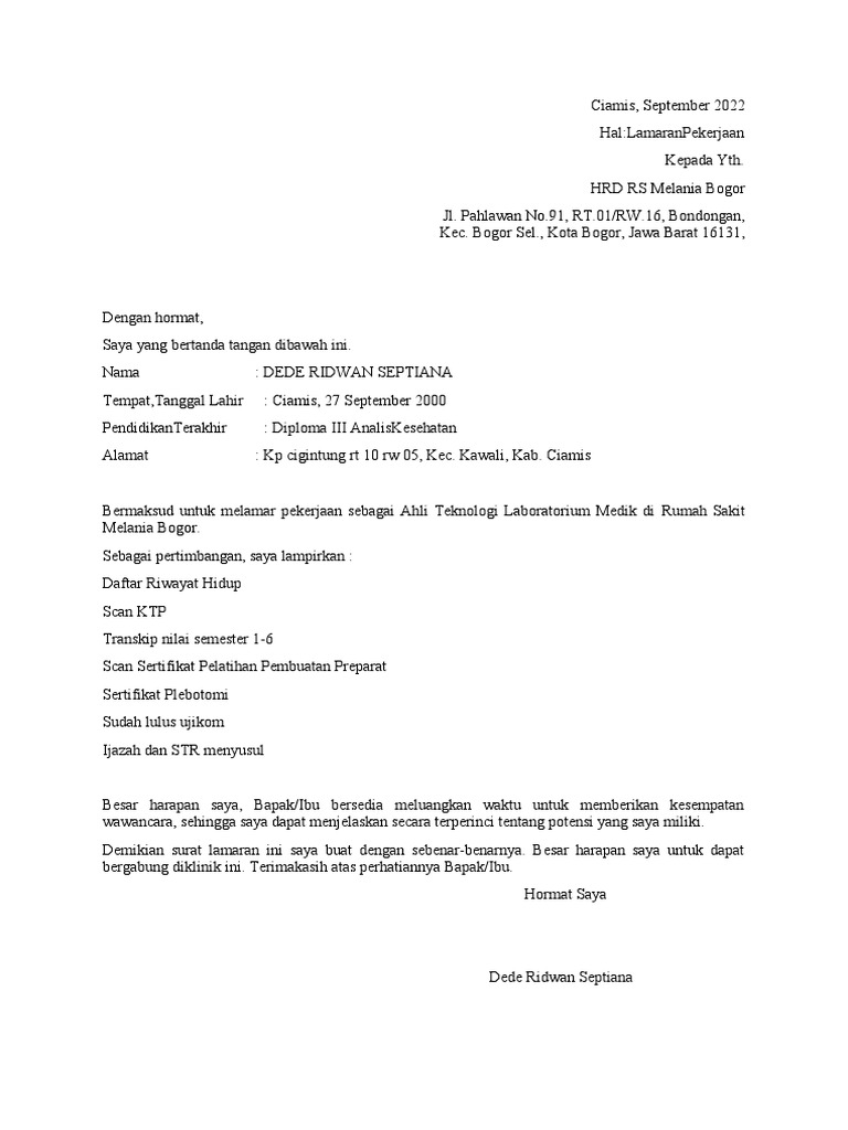 RS MELANIA BOGOR - Lamaran Kerja Ridwan | PDF RS MELANIA BOGOR - Lamaran Kerja Ridwan | PDF
