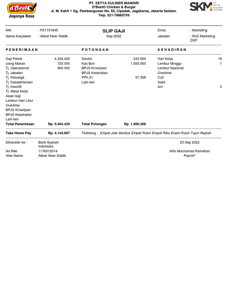 Payslip FK1101645 202209 | PDF