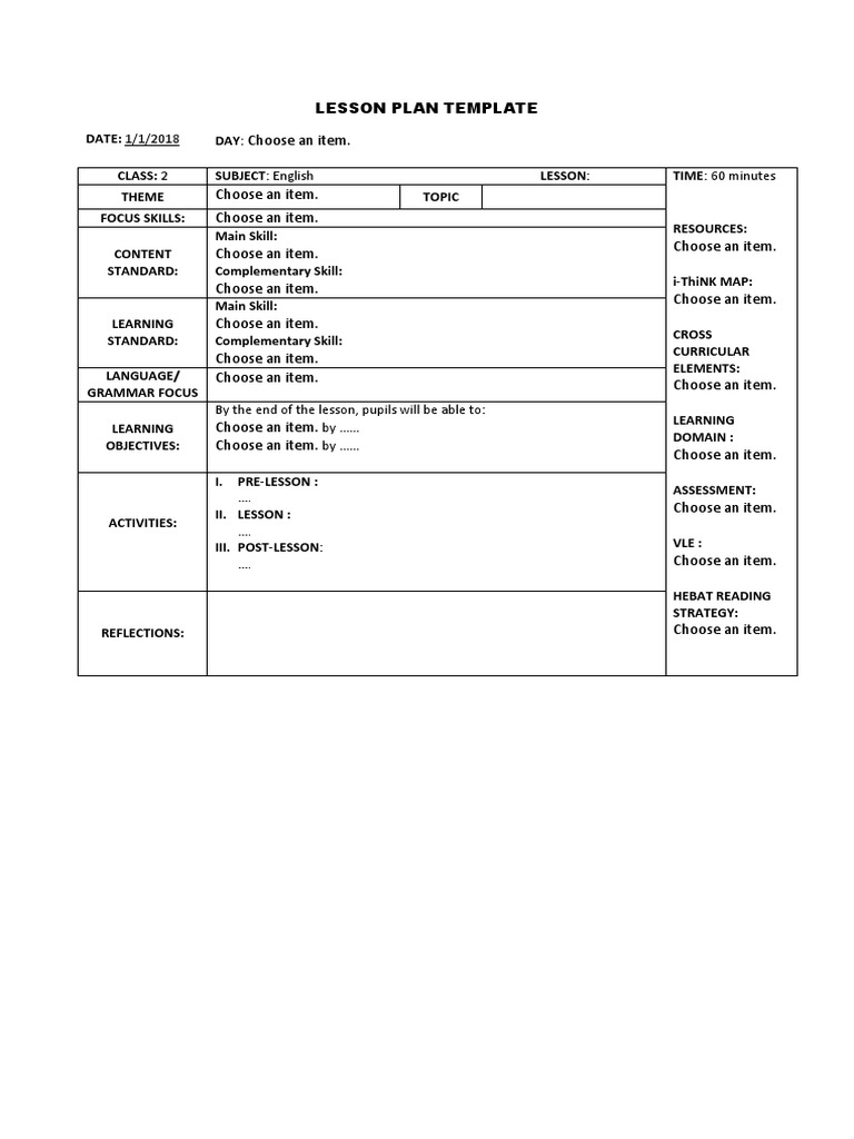 FORM 2 LESSON PLAN With Drop-Down List | PDF | Lesson Plan | Learning