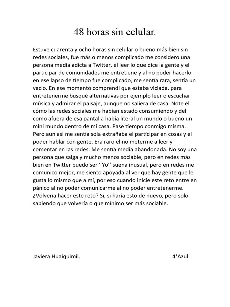 Reflexiones tras 48 horas sin celular | PDF