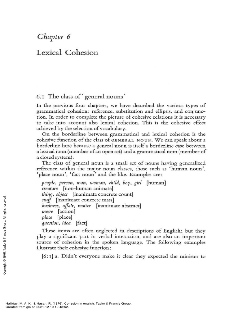 Cohesion In English 6 Lexical Cohesion Pdf Noun English Language
