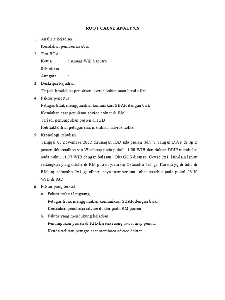 Root Cause Analysis | PDF
