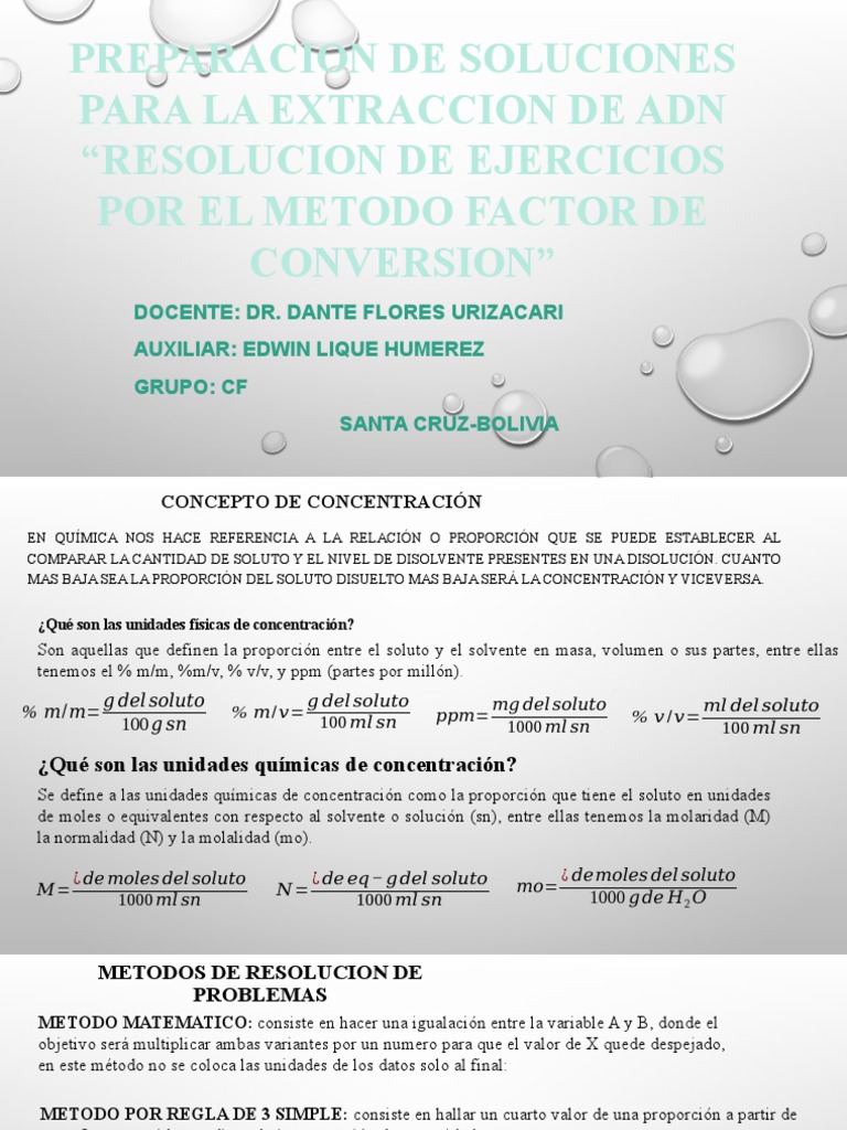 Preparacion de Soluciones Metodo Factor de Conversion | PDF