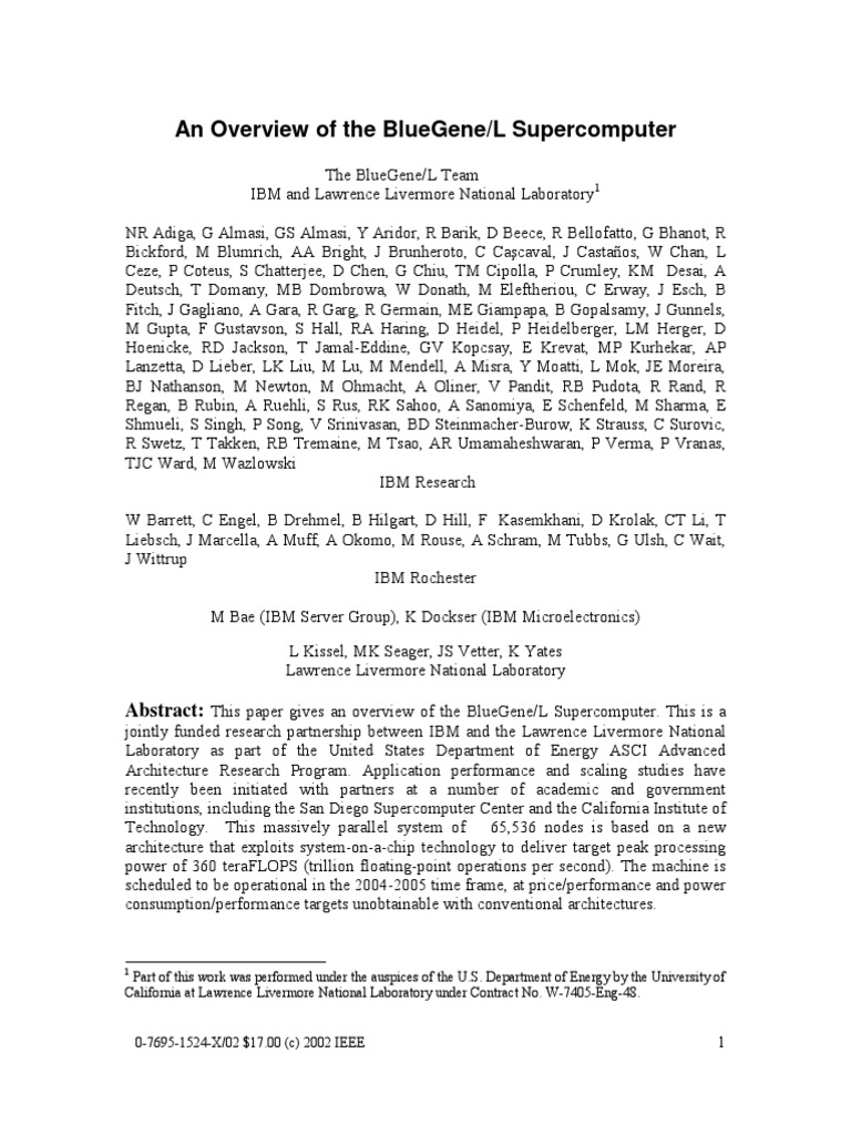 An Overview of The Bluegene/L Supercomputer: Abstract | Download Free PDF | Instruction Set ...