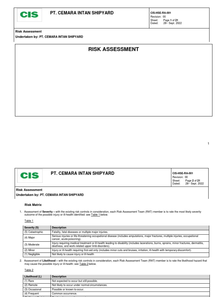 CIS Risk Assessment | PDF | Risk | Personal Protective Equipment
