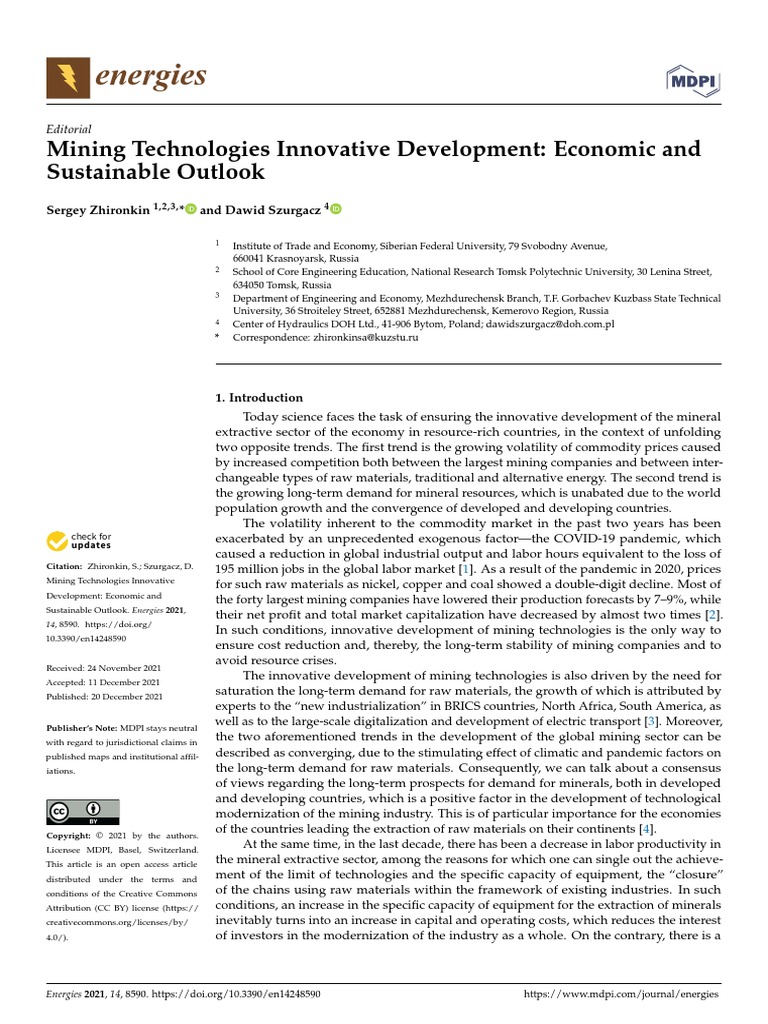 Mining Technologies Innovative Development | PDF | Mining | Economic Growth
