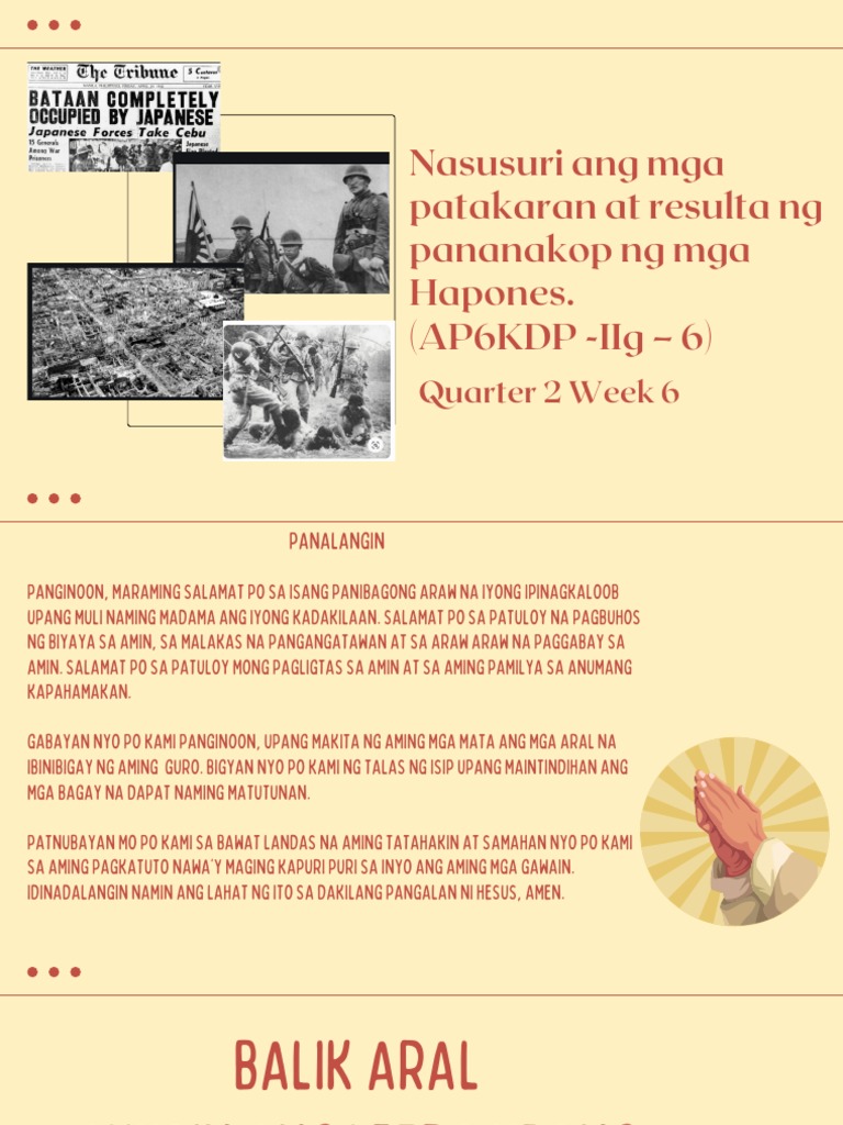 Nasusuri Ang Mga Patakaran at Resulta NG Pananakop NG Mga Hapones. (Ap6Kdp - Iig - 6) | PDF