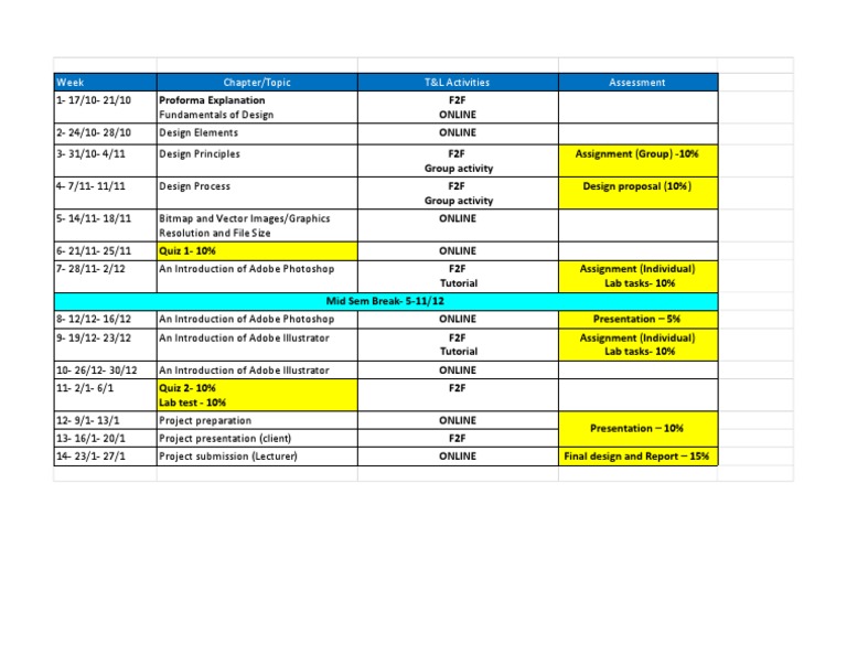 MMG3013 - A221 - CLASS SCHEDULE - Sheet1 | PDF | Art | Technology & Engineering