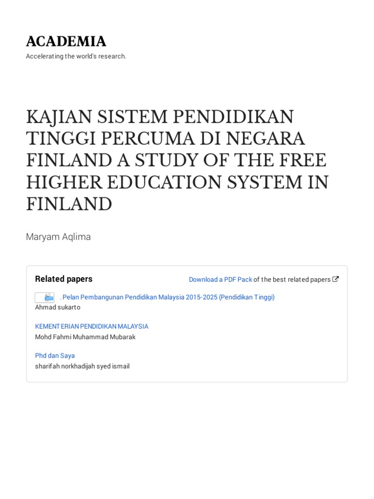 Jurnal Pendidikan Tinggi Percuma Di Finland-with-cover-page-V2 | PDF