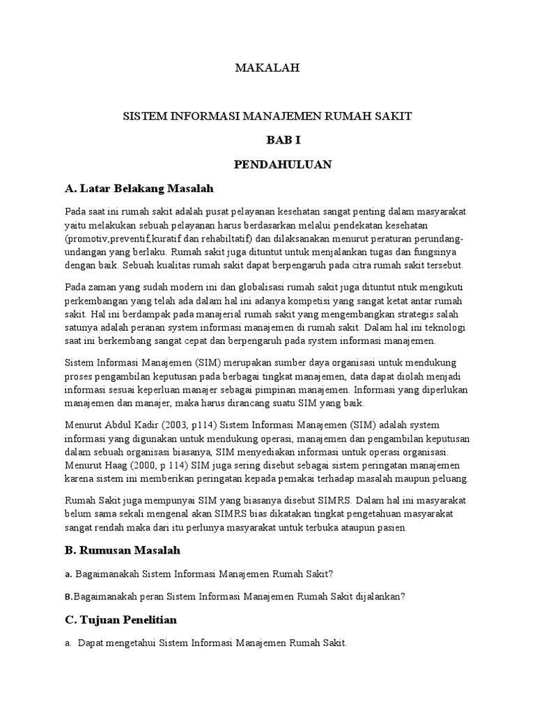 Makalah - Sim - Rumah Sakit | PDF