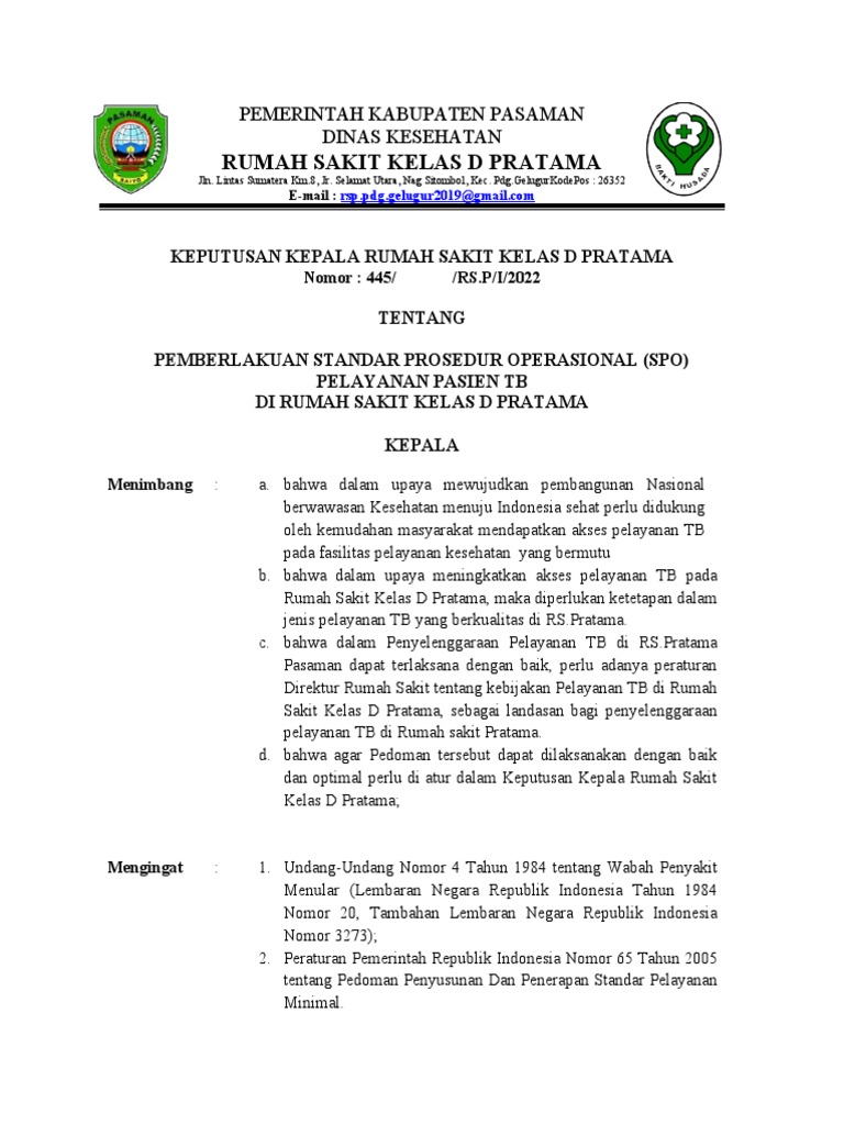 SK Spo Pelayanan TB | PDF