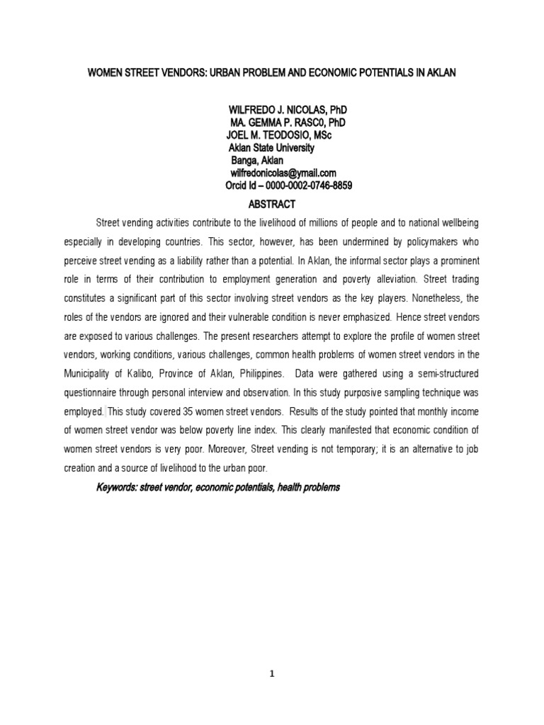 Women Street Vendors Revised 1 Completed | Download Free PDF | Sampling (Statistics) | Survey ...