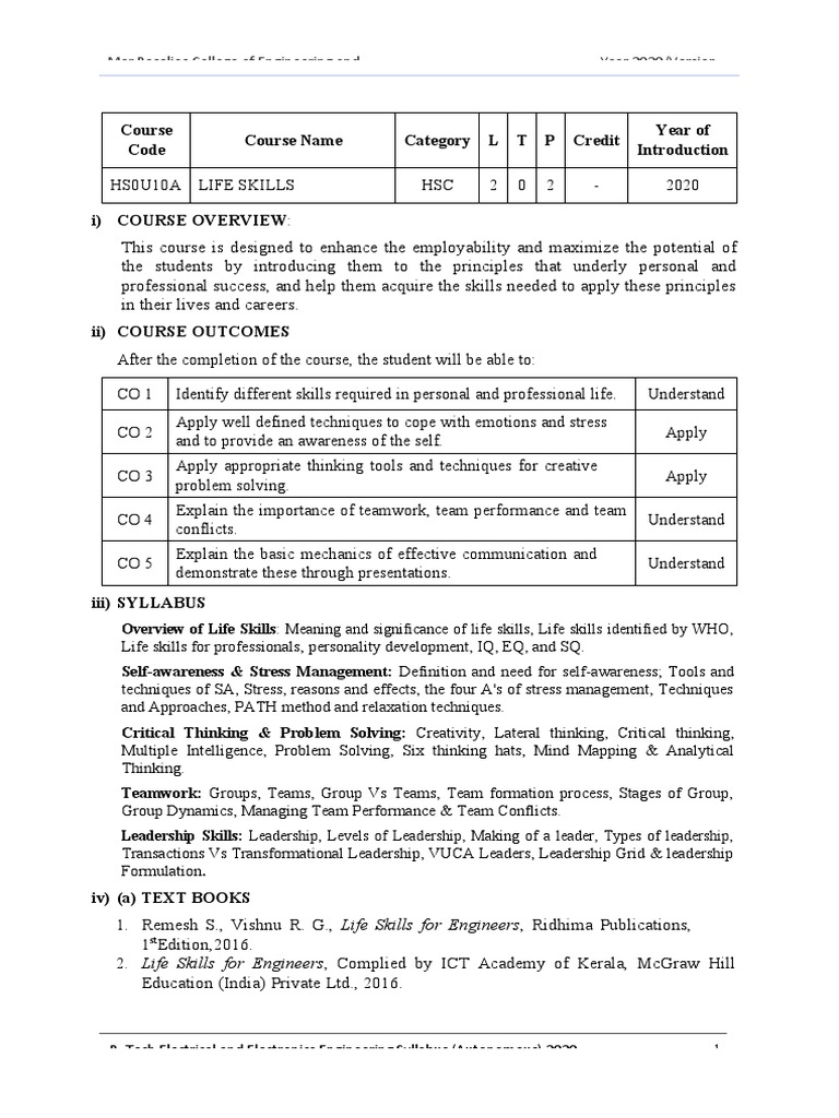 Life Skills Syllabus - Asesssment Pattern | PDF | Creativity | Thought