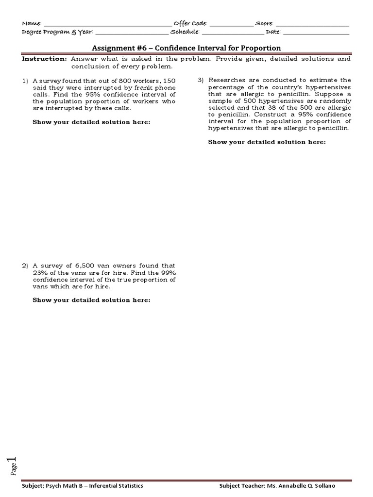 Confidence Interval Problems | PDF