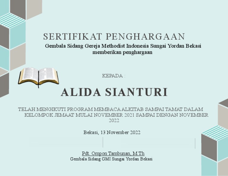 Format Sertifikat Baca Alkitab | PDF