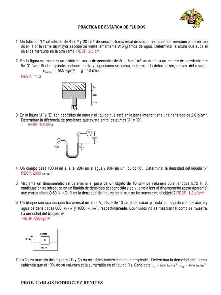 Practica de Estatica de Fluidos | PDF | Agua | Líquidos