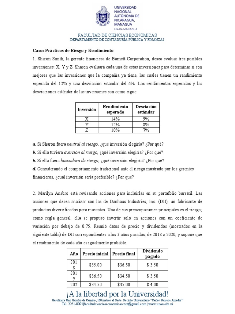 Ejercicios de Riesgo, Rendimiento y Beta | PDF | Compartir (Finanzas ...