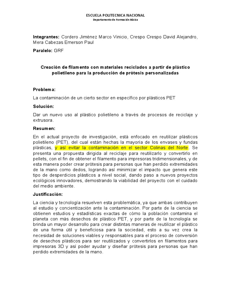Proyecto Z | PDF | Impresión 3d | El plastico