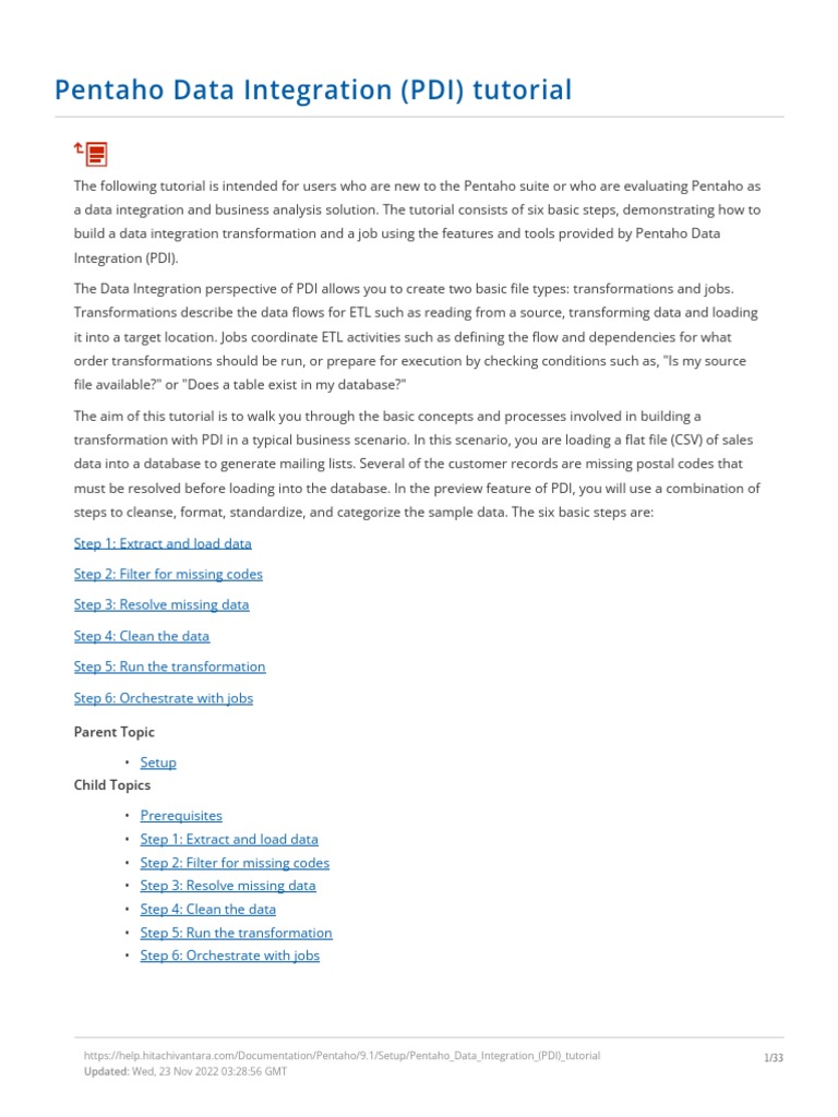 Pentaho Data Integration (PDI) Tutorial | PDF | Comma Separated Values | Databases