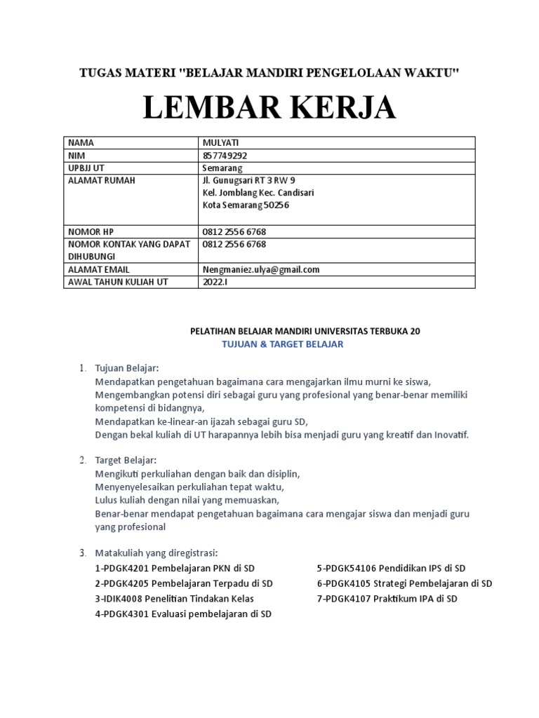 Target Belajar Mandiri PGSD UT | PDF