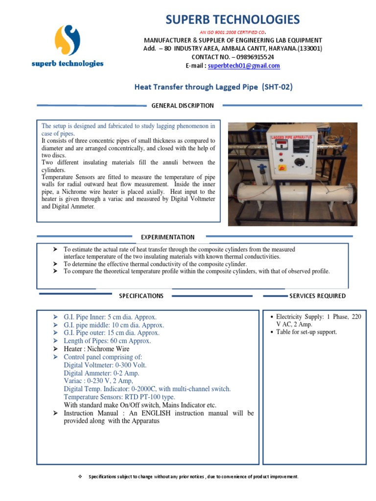 SHT-02 Heat Transfer Through Lagged Pipe | PDF