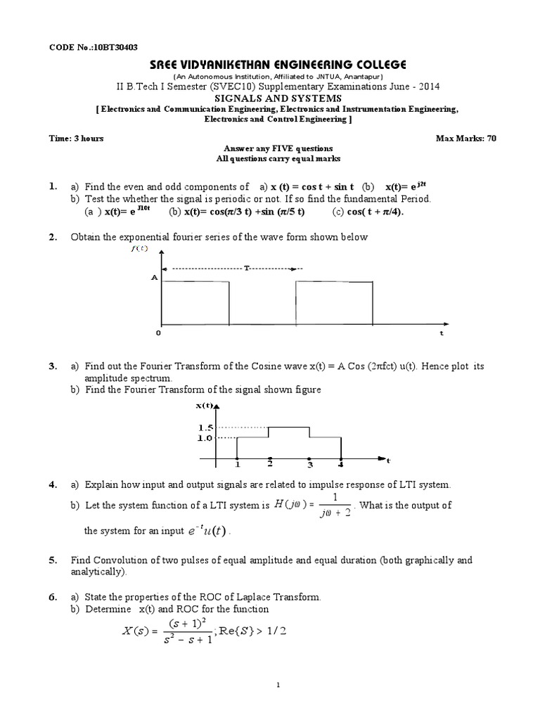 Signals and Systems Exam Questions | PDF | Fourier Transform | Laplace ...