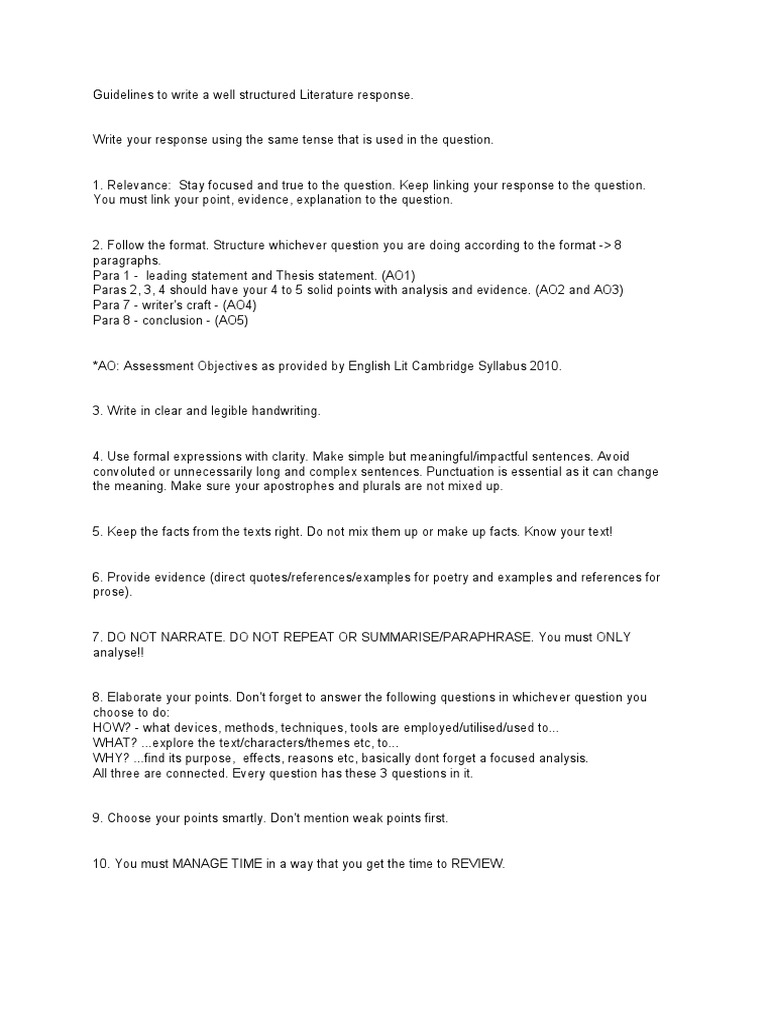 Guidelines To Write A Well Structured Literature Response | PDF ...