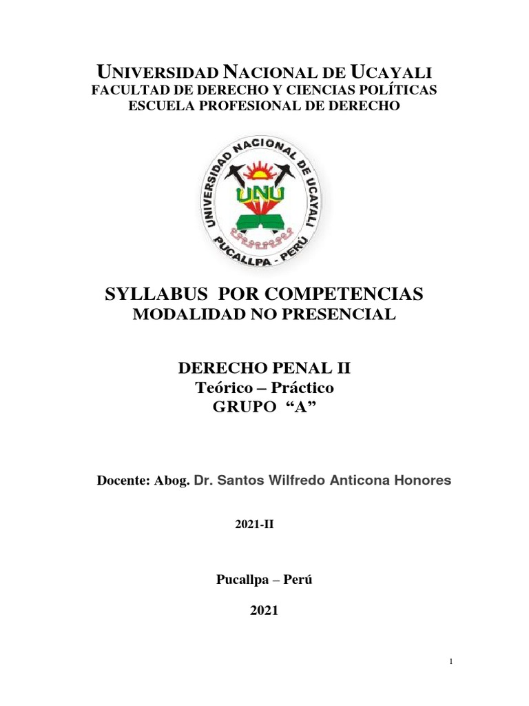 Silabu Derecho Penal II - 2021 - II | PDF | Violación | Derecho penal
