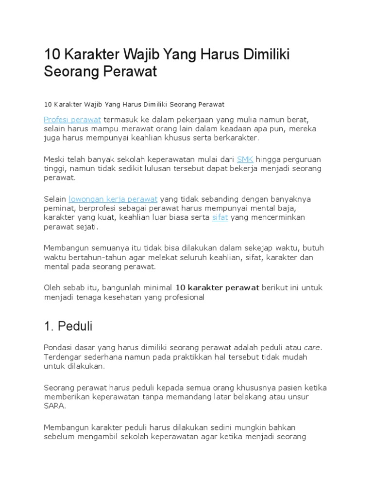 10 Karakter Wajib Yang Harus Dimiliki Seorang Perawat | PDF 10 Karakter Wajib Yang Harus Dimiliki Seorang Perawat | PDF