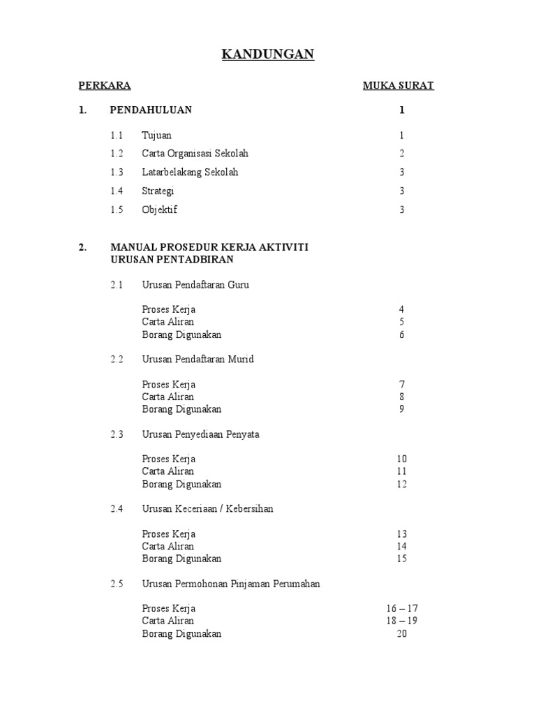 Kandungan Manual Prosedur Kerja | PDF