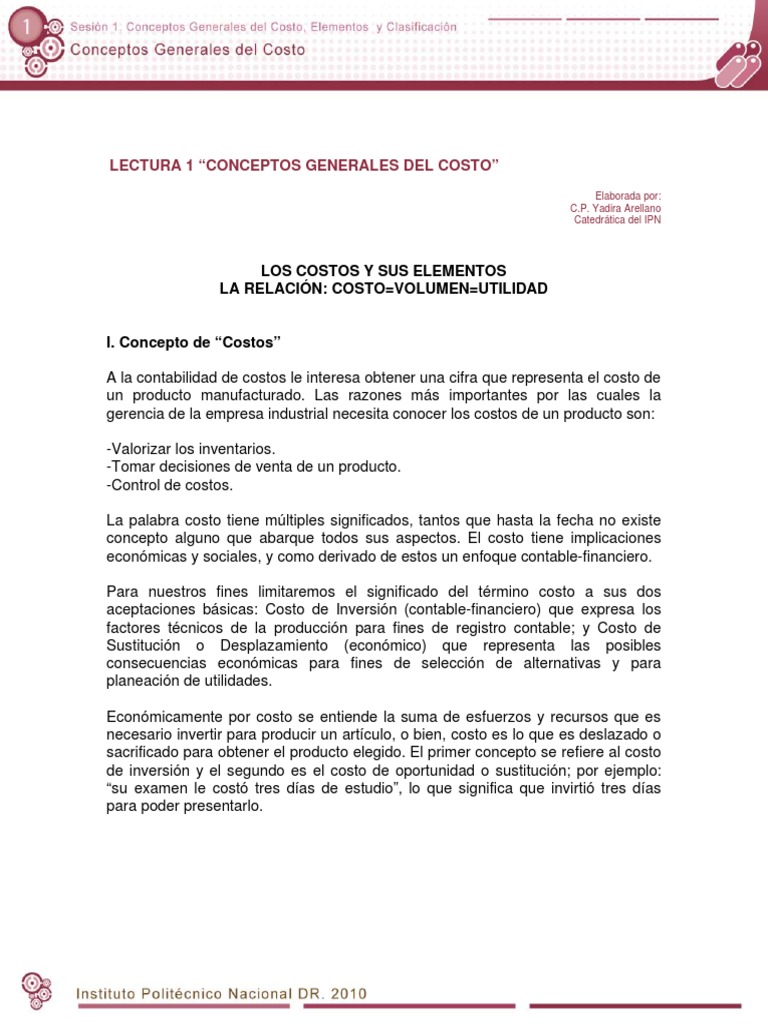 Lectura 1 S1 Conceptos Generales Del Costo | PDF | Costo | Contabilidad de costos