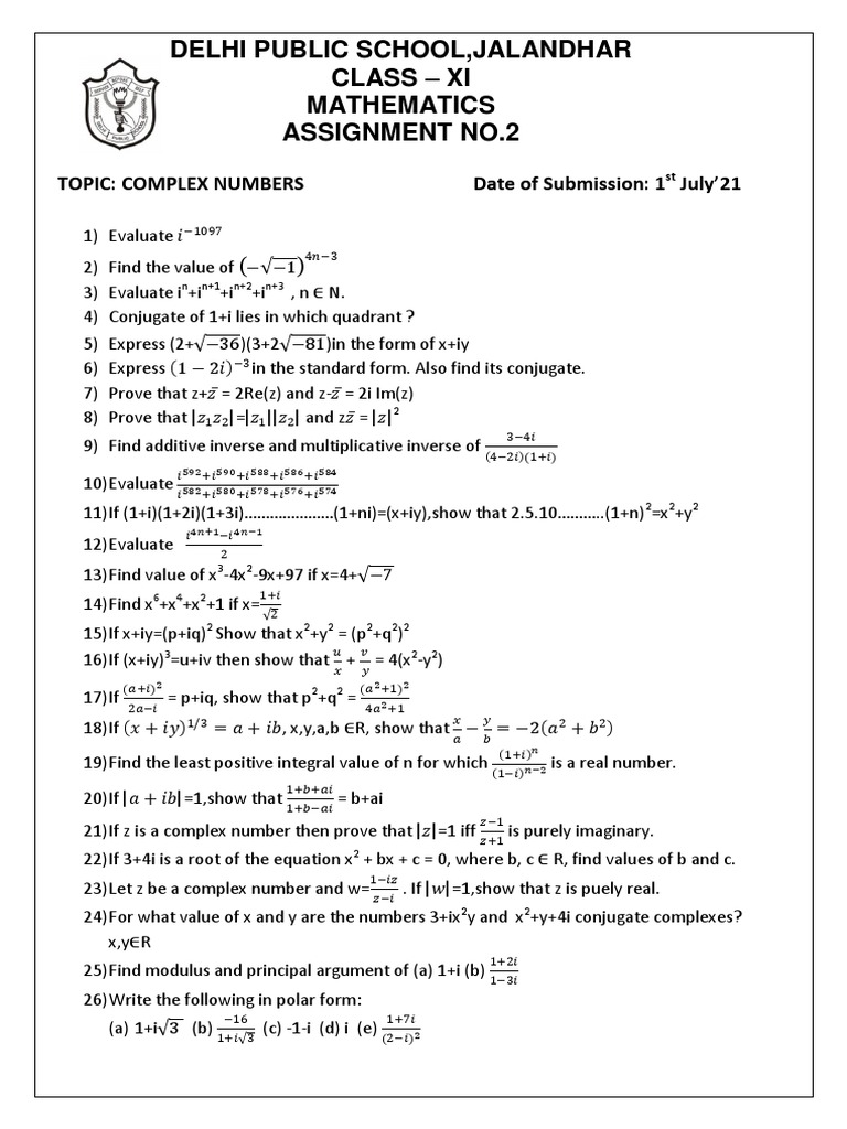math XI Complex Numbers | PDF | Complex Number | Numbers