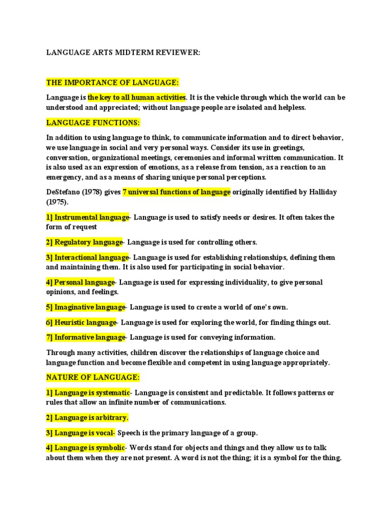 Language Arts Midterm Reviewer | PDF | Language Education | Applied ...