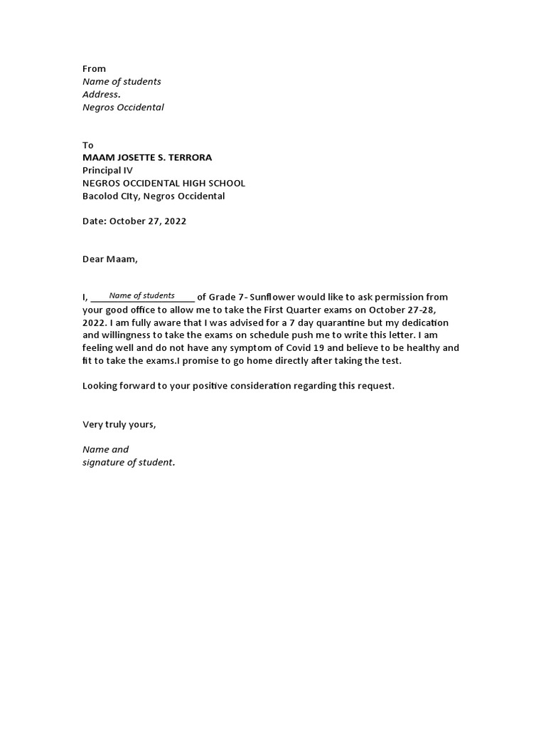 Quarantine Letter | PDF