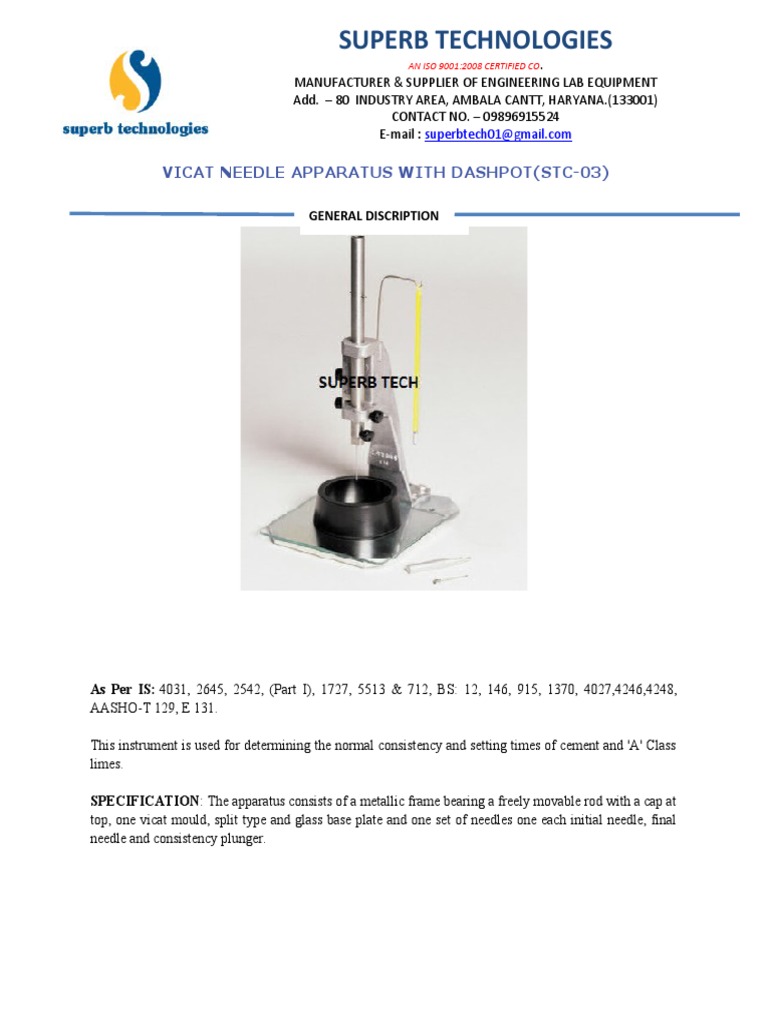 STC-03 Vicat Needle With Dashpot | PDF | Technology & Engineering