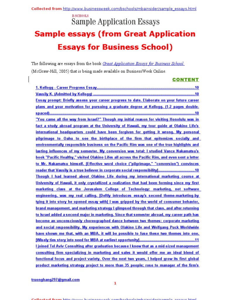 Kellogg MBA Application Essay | PDF | Master Of Business Administration ...