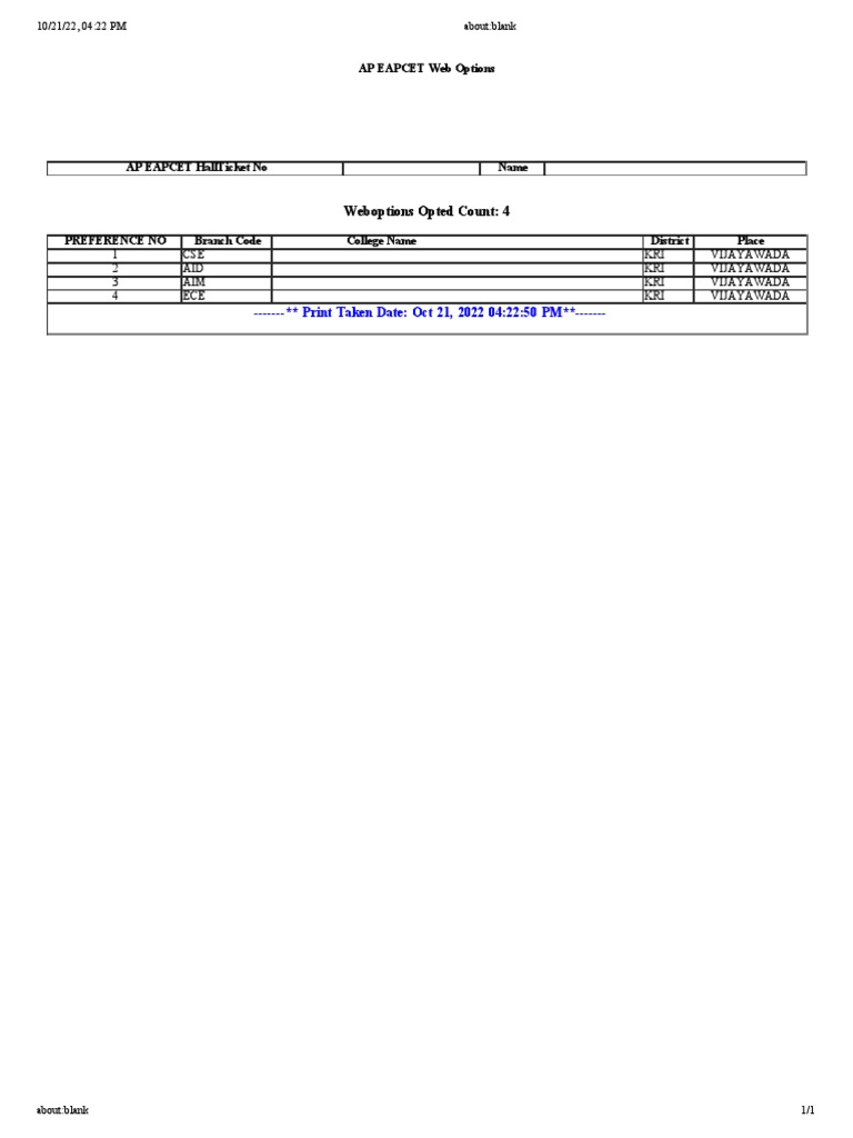 AP EAPCET Web Options for Badisa Radhika | PDF