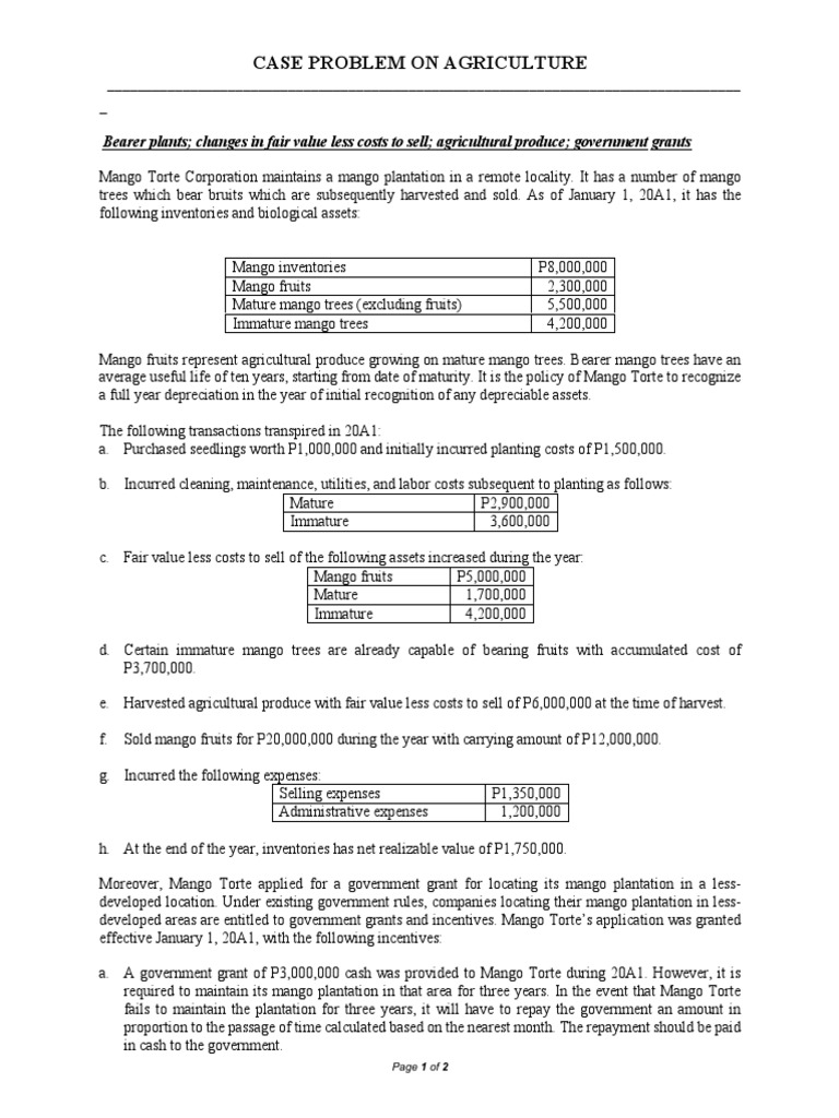 Accounting for Biological Assets and Government Grants: A Case Study of Mango Torte Corporation ...