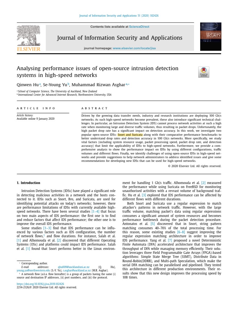 19 Analysing Performance Issues of Open-Source Intrusion Detection Systems in High-Speed ...