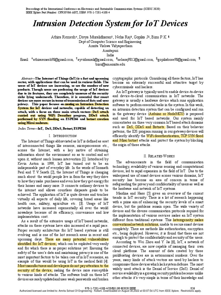 21 Intrusion Detection System For Iot Devices Pdf Denial Of Service Attack