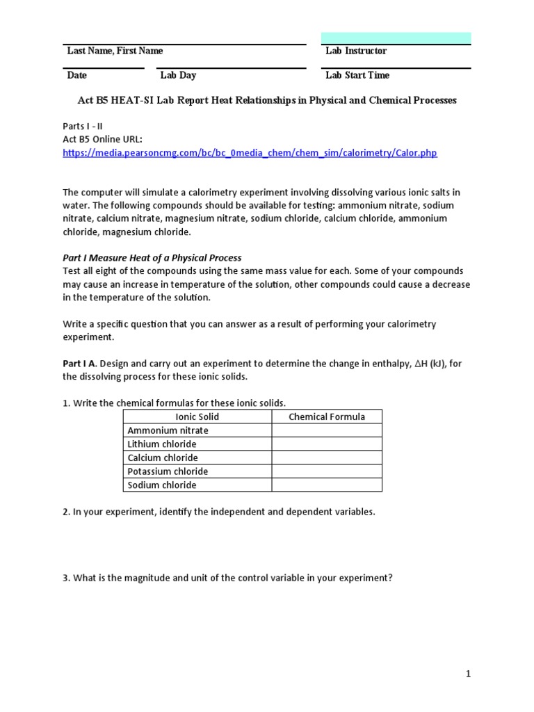 Calorimetry Lab Report on Ionic Salts | PDF | Salt (Chemistry) | Sodium