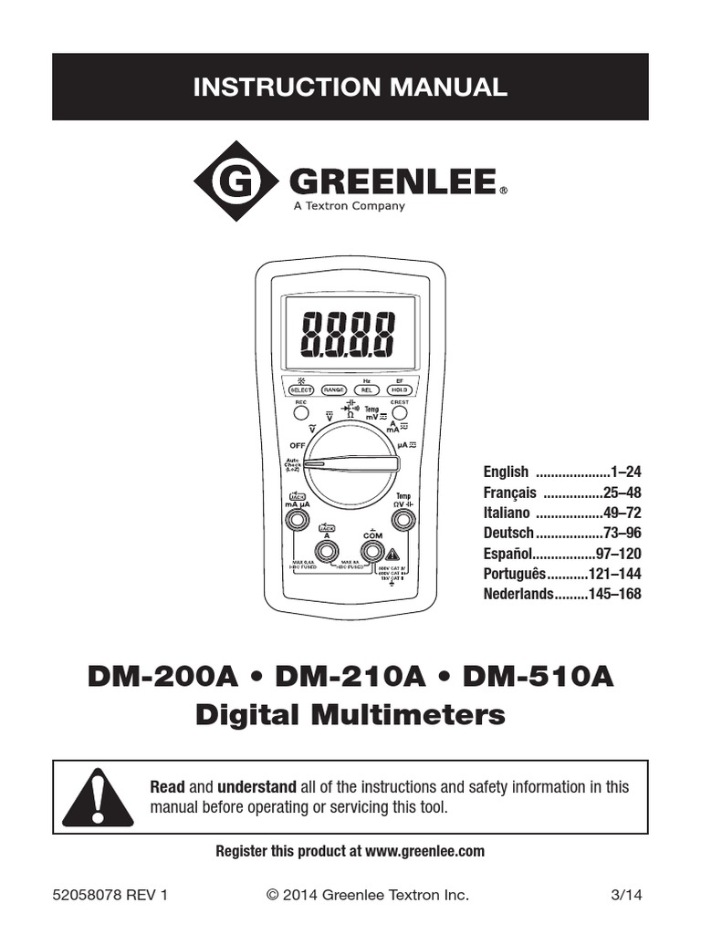 DM-200A, DM-210A, DM-510A Multimeters (Europe) Instruction Manual | PDF ...