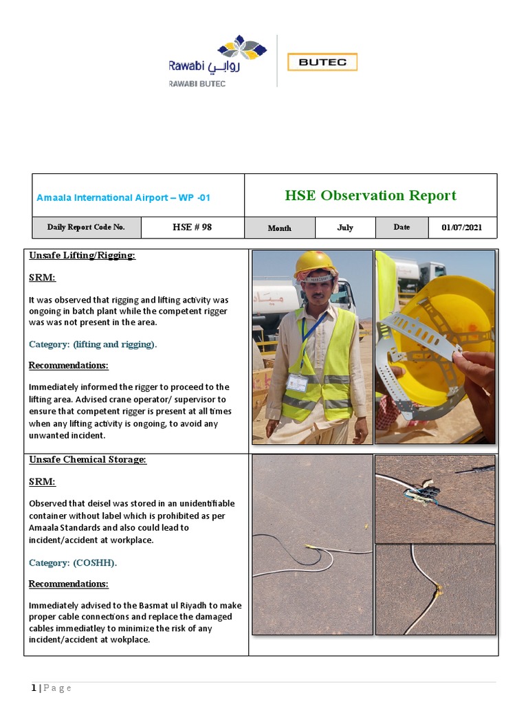 RB - HSE Daily Observation Report Dated 01.07.2021. | PDF