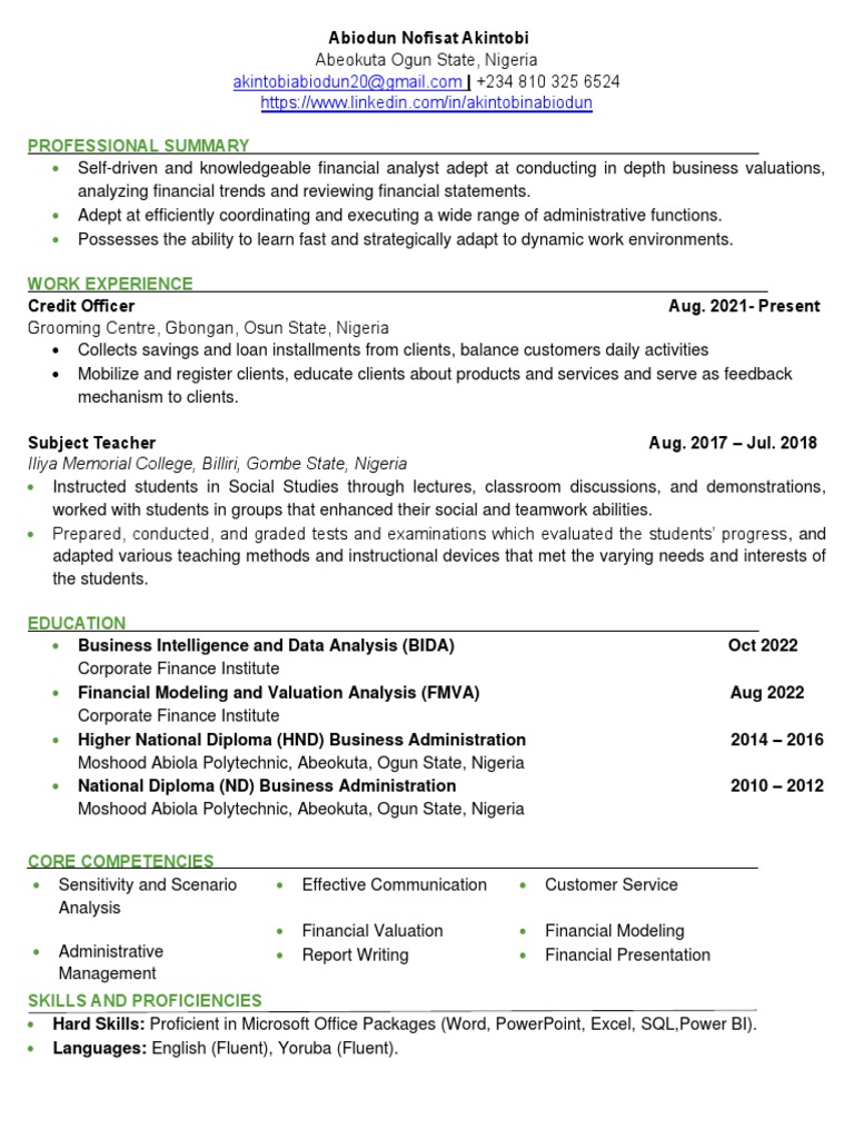 A Bio Duna Kin Tobi Resume | PDF | Teaching Method | Communication