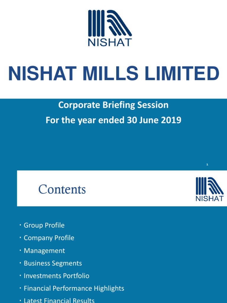 Nishat Mills Limited: Corporate Briefing Session For The Year Ended 30 June 2019 | PDF ...