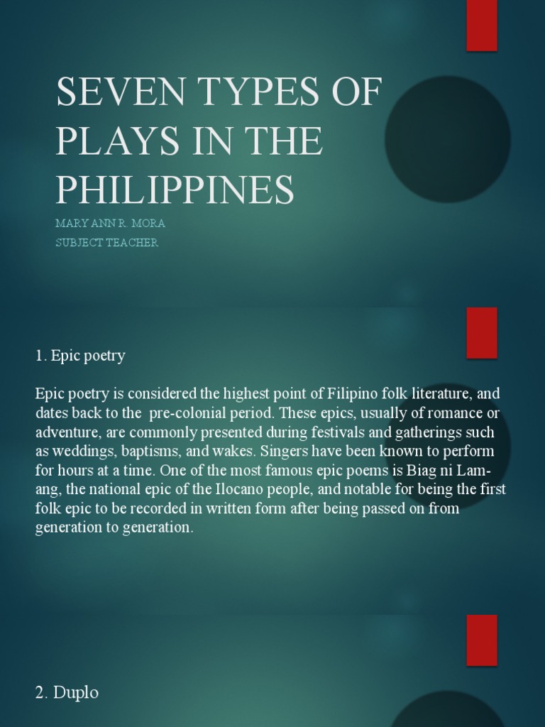 Seven Types of Philippine Theater | PDF | Poetry | Philippines