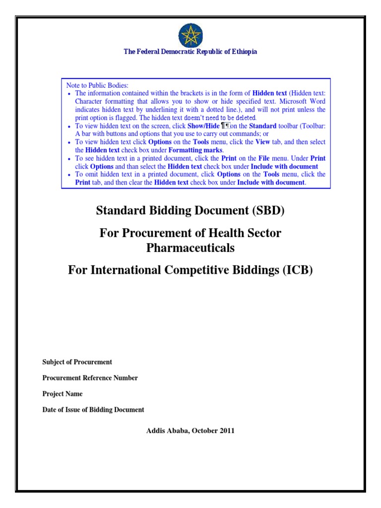 Final SBD - Health Sector Goods ICB For All Procurement | PDF