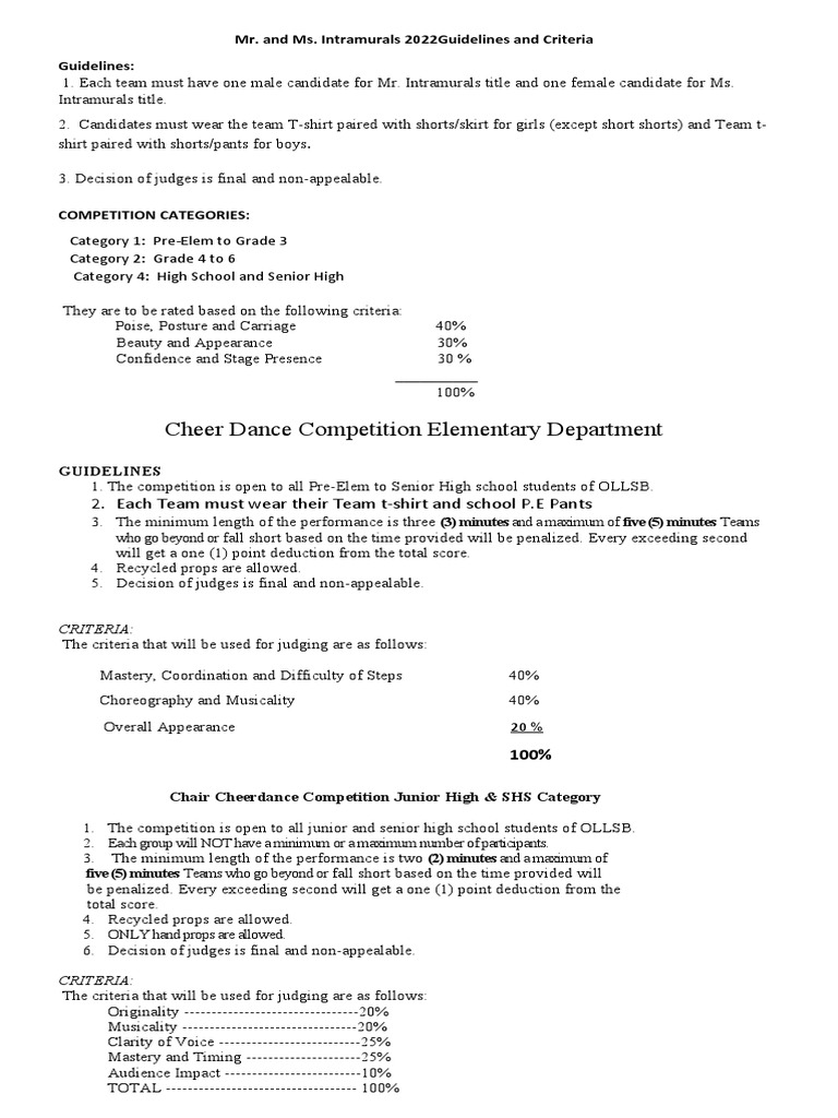 Intramurals Guidelines and Criteria 2022 | PDF