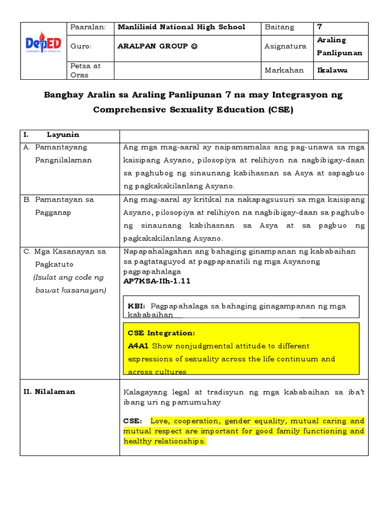 Aralpan Group Cse Integration Lesson Plan | PDF